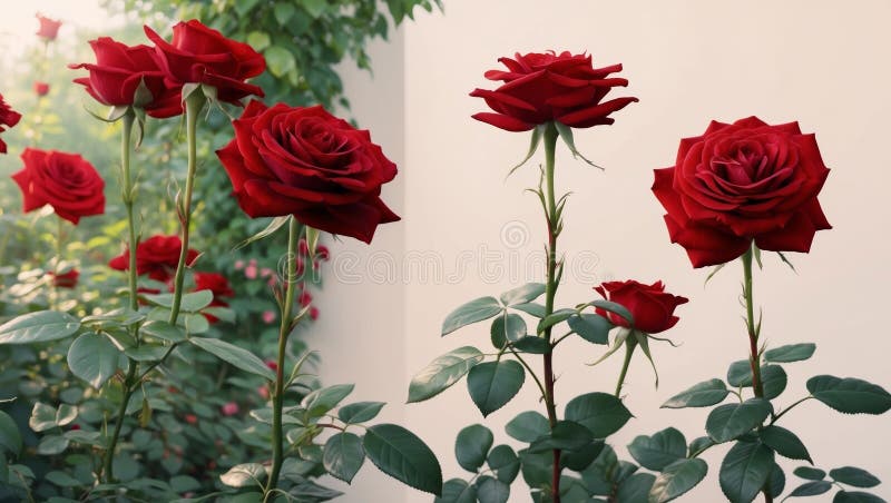 Growth Stages of Red Roses in a Garden Setting. Stock Photo - Image of ...
