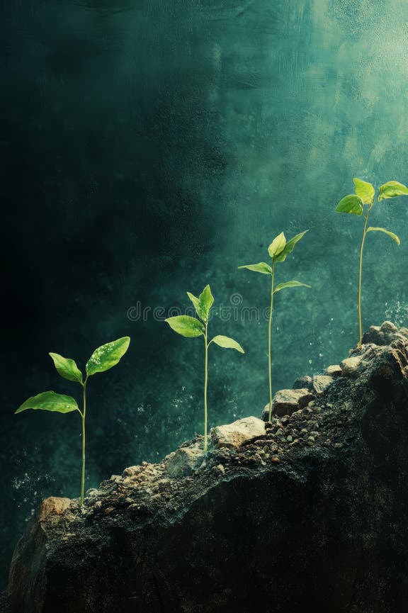 Growth Stages of a Sprout on a Stone Stock Illustration - Illustration ...