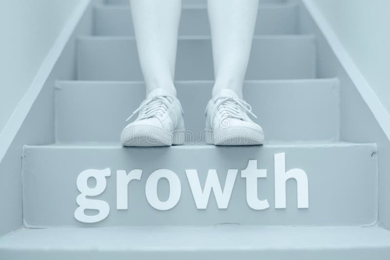 Growth Steps Progress on Staircase Soft Light Gray Blue Isolated View ...