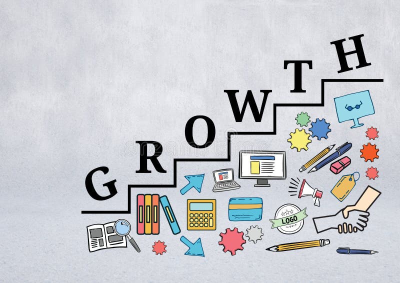 Growth Text with Drawings Graphics Stock Illustration - Illustration of ...