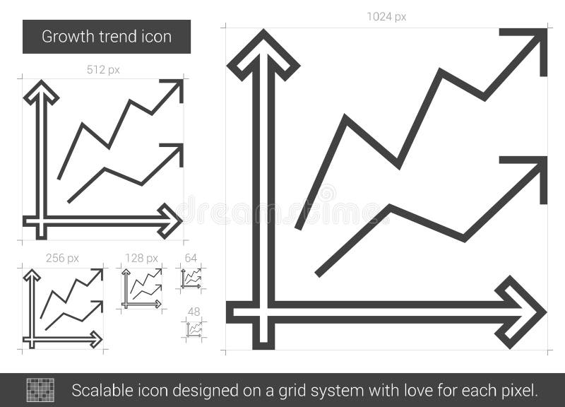 Growth trend line icon. Growth trend vector line icon on white ...
