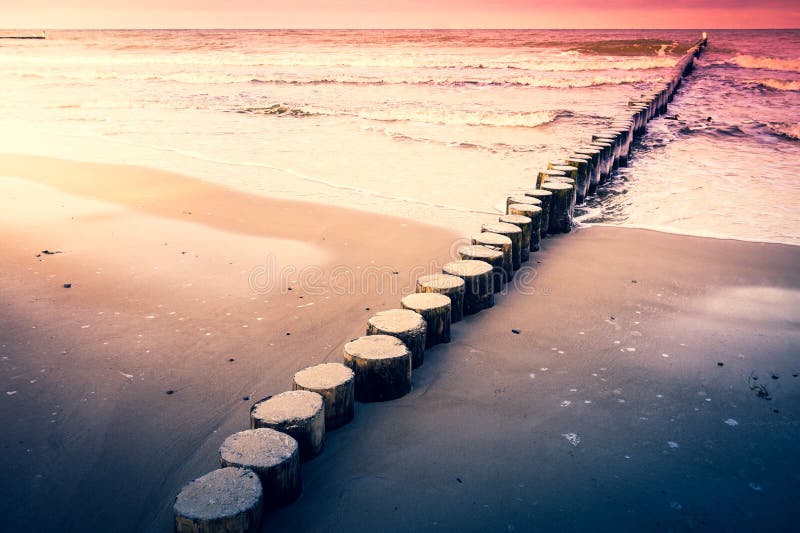 Groyne on a Coast, Sandy Beach Stock Image - Image of coast, landscape ...