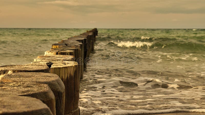 Groynes Jutting into the Sea. Taken in Zingst on the Darss Stock Photo ...