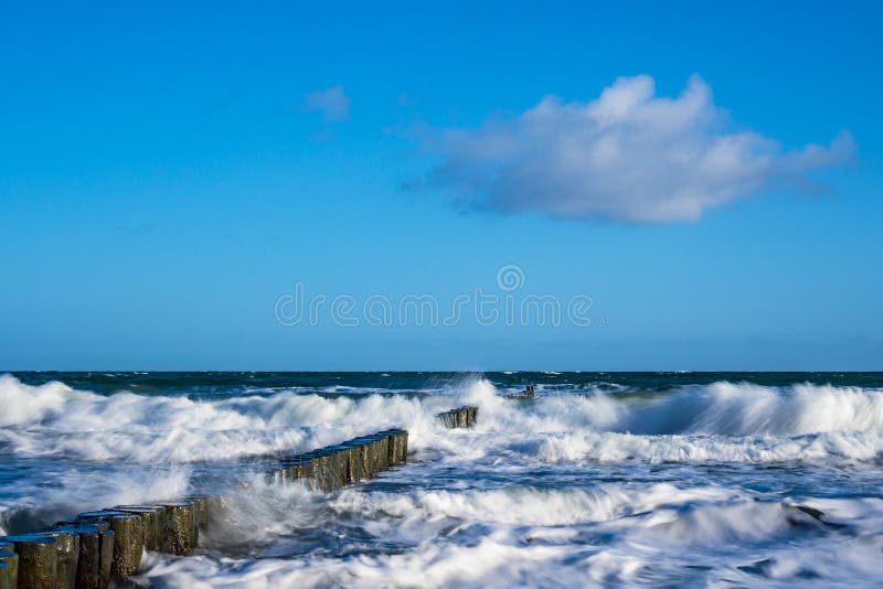 Groynes on Shore of the Baltic Sea on a Stormy Day Stock Image - Image ...