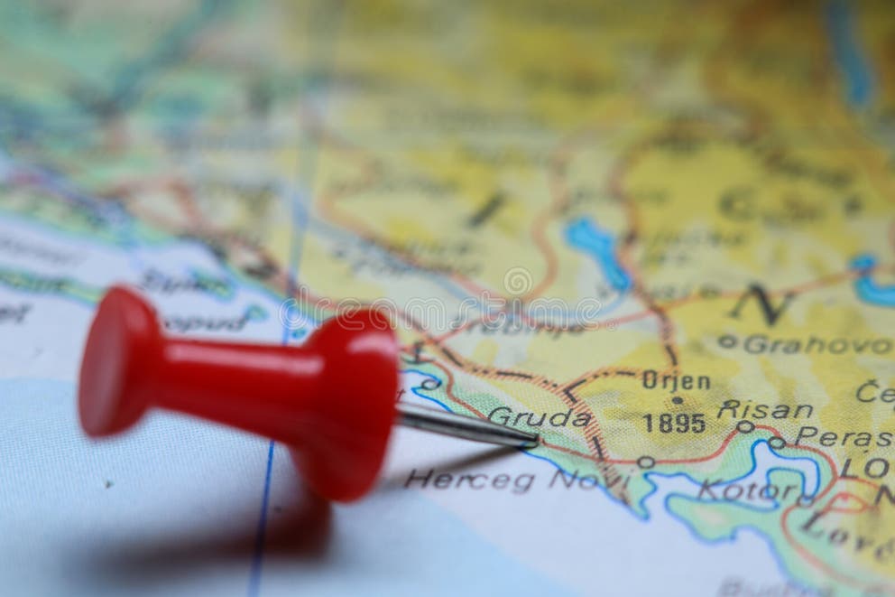 Gruda, Croatia pin on map stock image. Image of holiday - 370073537