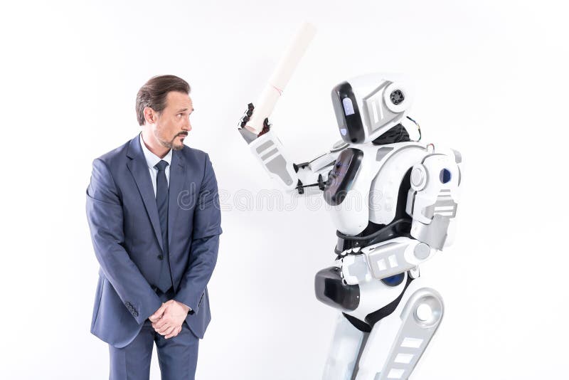 Grumpy Android is Threatening Adult Employee Stock Image - Image of ...