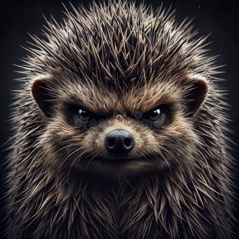 Grumpy Angry Hedgehog Portrait: Close-up of a Spiky Creature with a ...