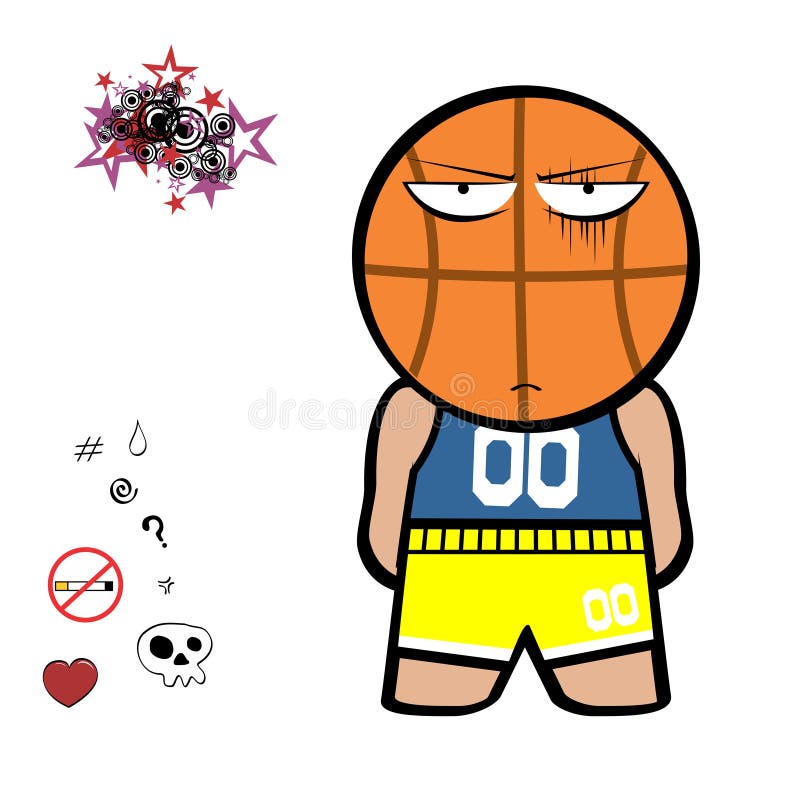 Grumpy Basketball Head Character Cartoon Kawaii Expression Illustration ...