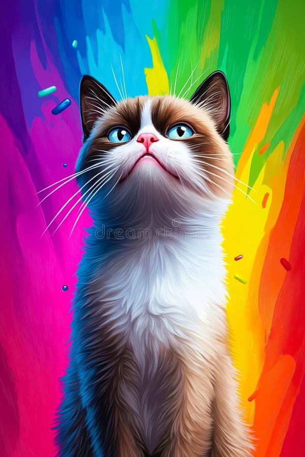 A Grumpy Cat with Blue Eyes Looking Up at the Sky Stock Image - Image ...