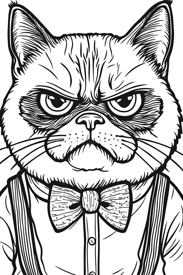 Grumpy Cat in Bow Tie and Suspenders Stock Illustration - Illustration ...