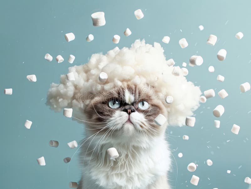 A Grumpy Cat Dressed As a Grumpy Cloud Rains Down Tiny Marshmallows ...