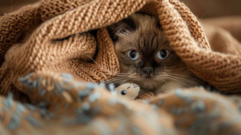 A Grumpy Cat Hides Under a Blanket Refusing To Share Its Favorite Toy ...