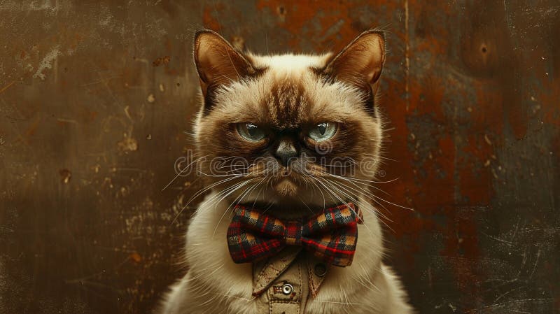 Grumpy Cat in a Plaid Bow Tie, Looking Unimpressed, Steampunk, Sepia ...