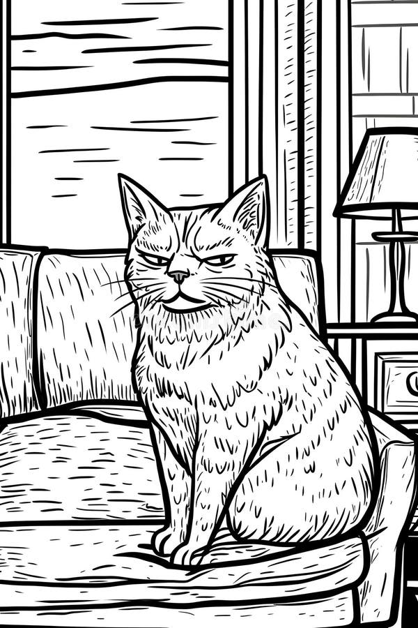 Grumpy Cat Sitting on a Couch in a Room Stock Illustration ...