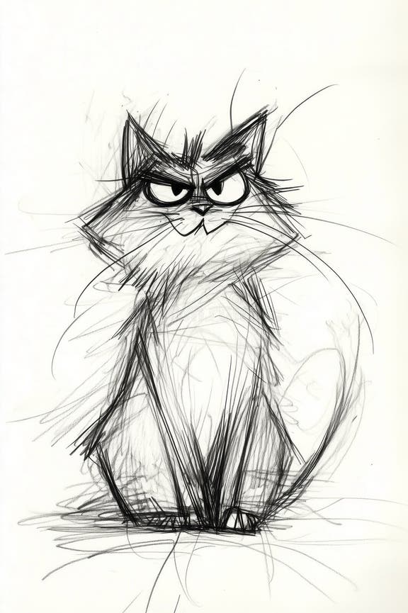 Grumpy Cat Sketch Showing Distrust and Disapproval Stock Illustration ...