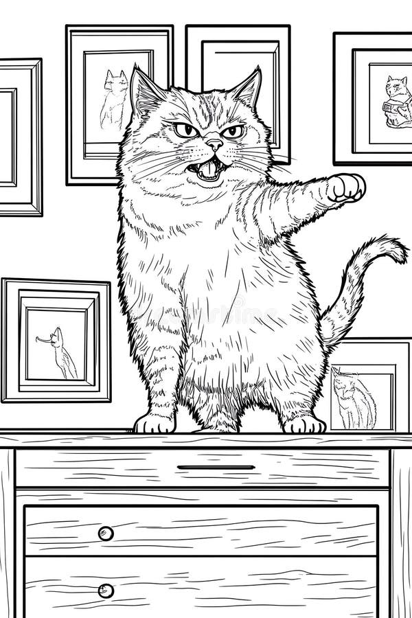 Grumpy Cat Standing on a Table, Surrounded by Cat Portraits Stock ...