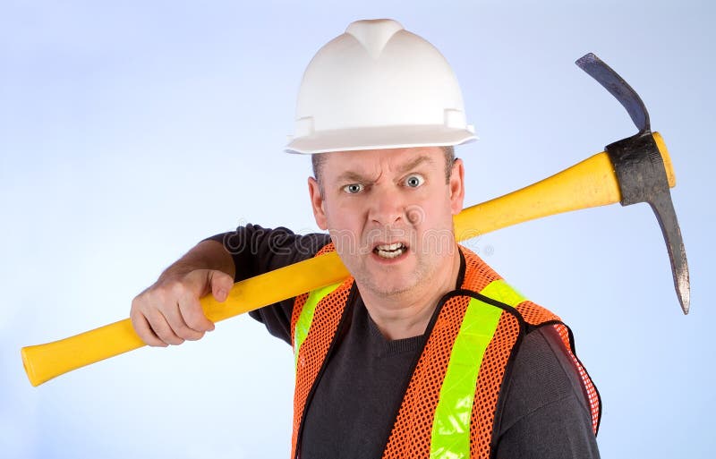 Grumpy Construction Worker stock photo. Image of copy - 7780574
