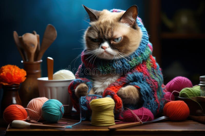 Grumpy Faced Cat Gets Dressed by Owner. Generative AI Stock Photo ...
