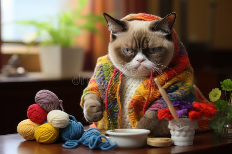 Grumpy Faced Cat Gets Dressed by Owner. Generative AI Stock Image ... Grumpy Faced Cat Gets Dressed by Owner. Generative AI Stock Image ...
