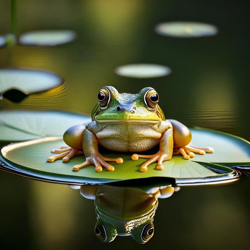 Grumpy Frog on a Tiny Lily Pad Stock Illustration - Illustration of ...