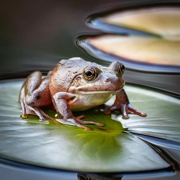Grumpy Frog on a Tiny Lily Pad Stock Illustration - Illustration of charming, playful: 359646528