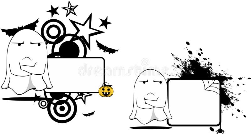 Grumpy Ghost Cartoon Expression Halloween Copyspace Set Stock Vector ...