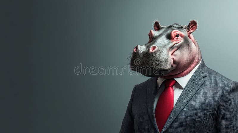 Grumpy Hippo in Business Suit Exudes Unique Charm and Humor Stock Image ...