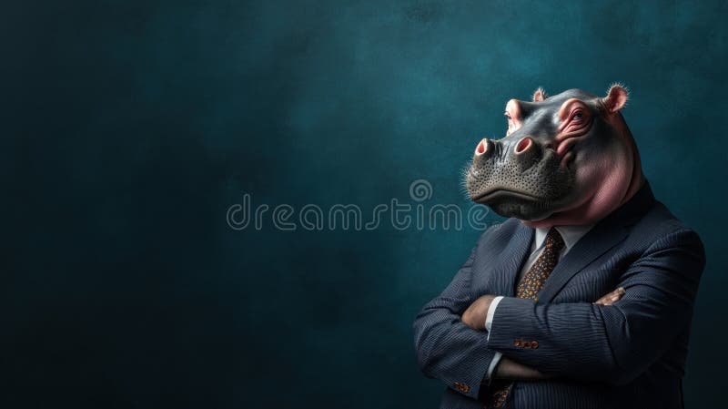 Grumpy Hippo in Business Suit Exudes Unique Charm and Humor Stock Photo ...