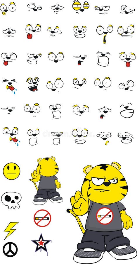 Grumpy Kid Tiger Cartoon Expressions Set Stock Vector - Illustration of ...