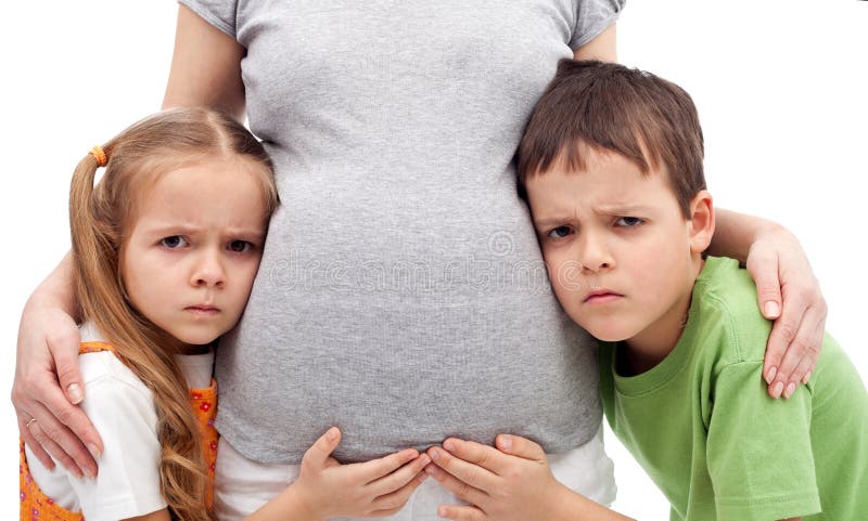 Grumpy Kids Not Happy about Their New Sibling Stock Image - Image of ...
