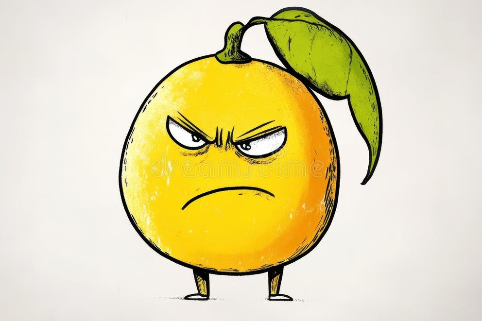 Grumpy Lemon with Leaf: Quirky Fruit Character. Stock Photo - Image of angry, humor: 372975020