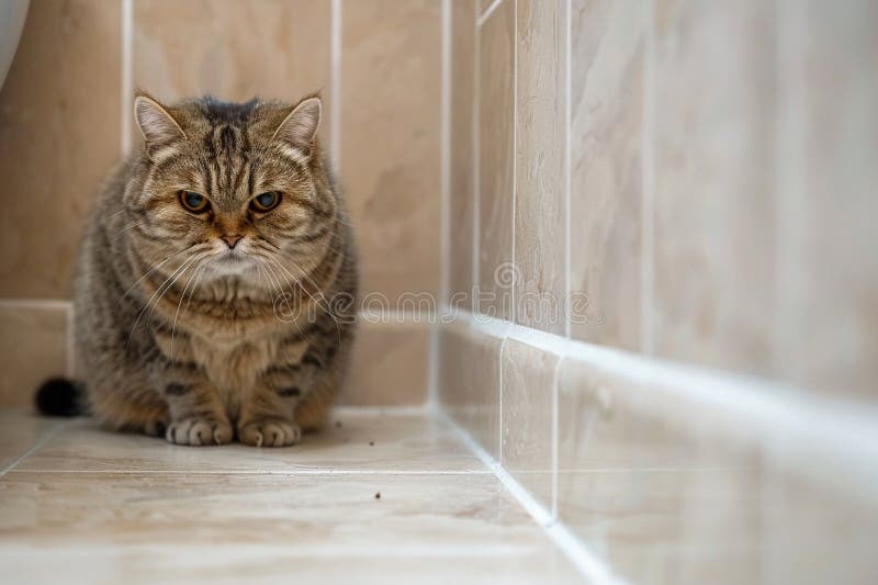 Grumpy Cat in Bathroom stock illustration. Illustration of angry ...