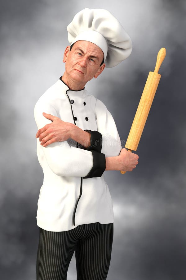 Grumpy Looking Chef Holding a Rolling Pin Close Up Stock Illustration ...