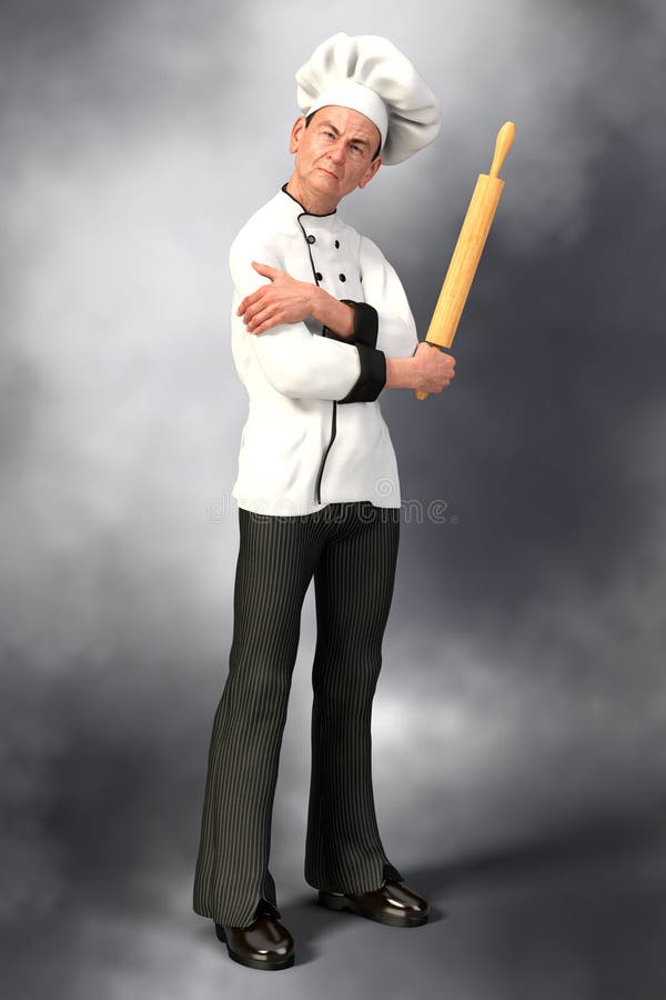 Grumpy Looking Chef Holding a Rolling Pin Portrait Full Length F Stock ...