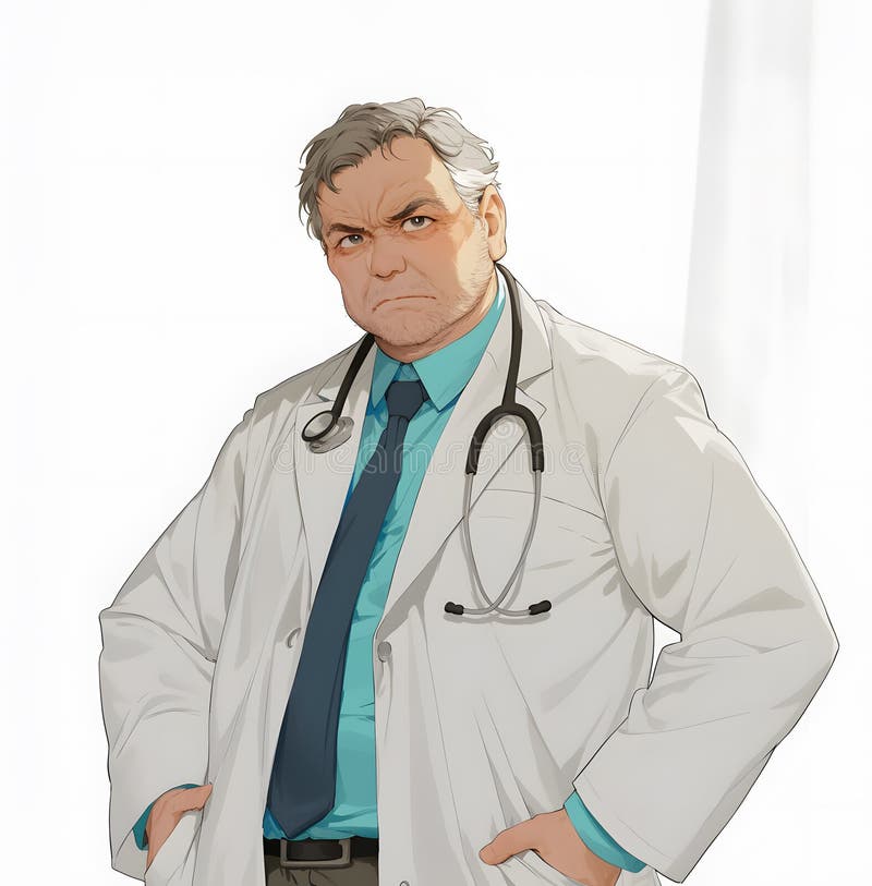Grumpy Male Doctor Character with Stethoscope Illustration Stock ...