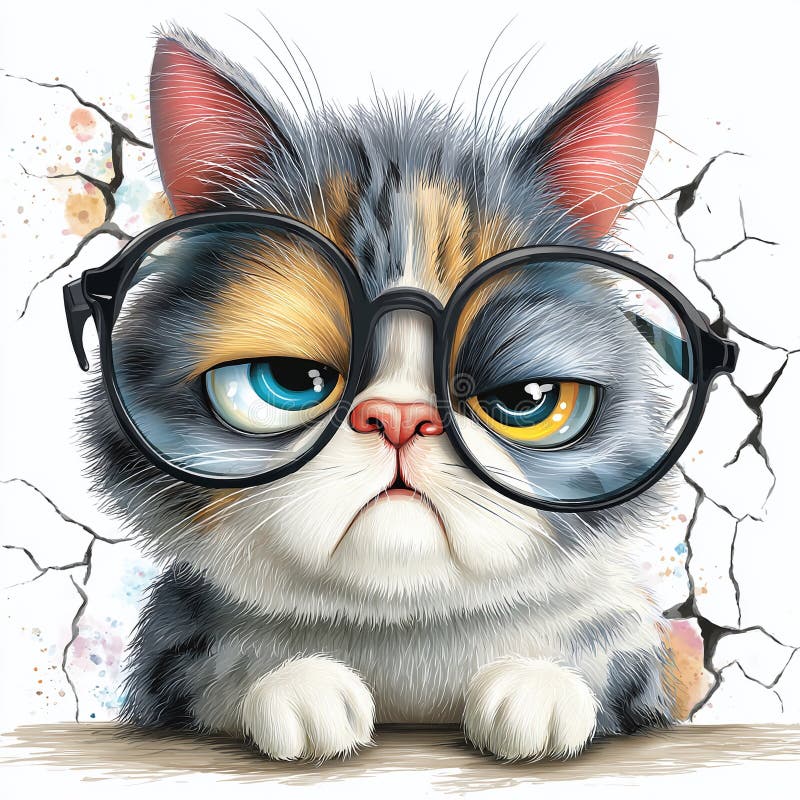 Grumpy Man Blinks Cat Watches Broken Glasses a Moment of Discontent and ...