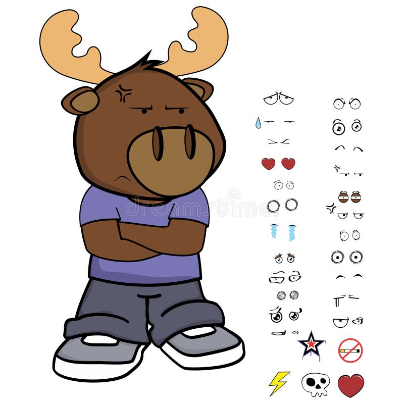 Grumpy Moose Kid Character Cartoon Expressions Set in Vector Format ...