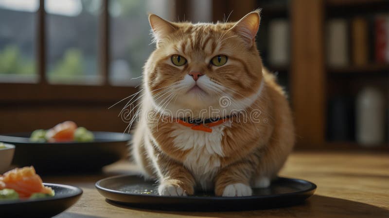 Grumpy Orange Cat Sitting on a Dinner Plate Stock Illustration ...