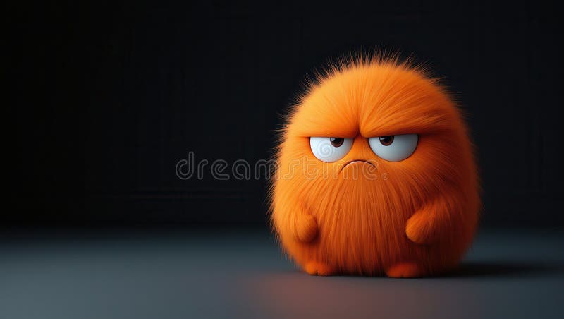 Grumpy Orange Monster with Furrowed Brows Expressing Anger Stock ...