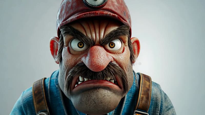 Grumpy Plumber with an Angry Expression Fixing Pipes in a Messy ...