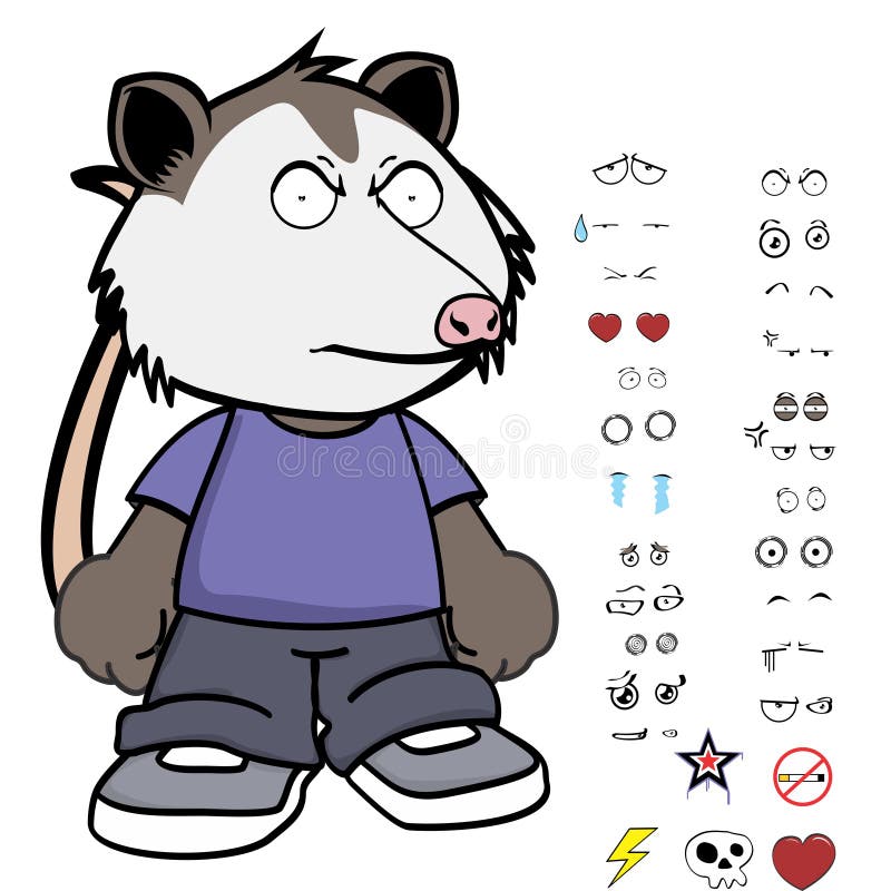 Grumpy Possum Character Cartoon Kawaii Set Stock Vector - Illustration ...