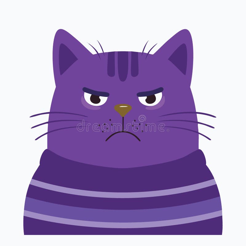 Grumpy Purple Cat Cartoon Illustration. this Adorable Cartoon ...
