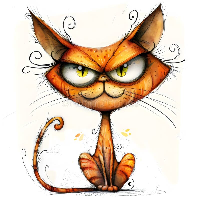 Grumpy Red Cat Cartoon Character Stock Illustration - Illustration of ...