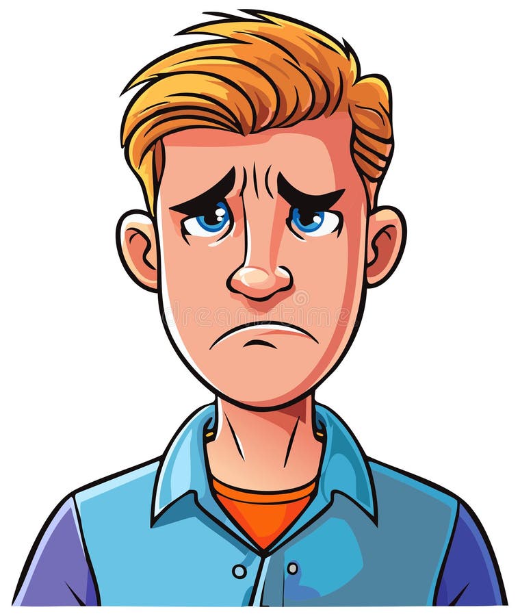 Grumpy, Sad Cartoon Man Portrait. Generative AI Stock Illustration ...