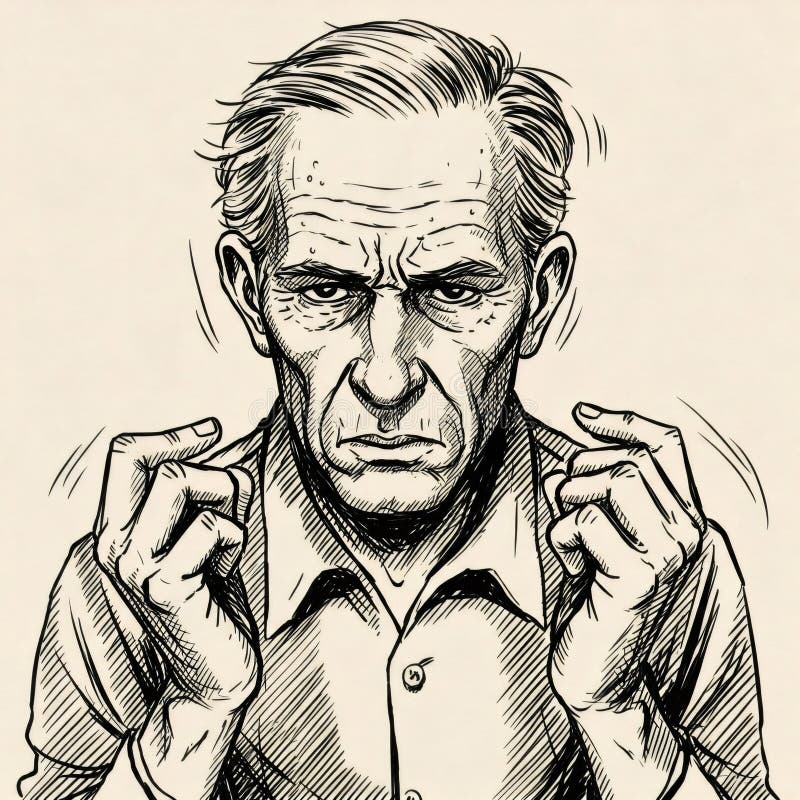 Grumpy Senior Manager Complaining and Arguing with His Fingers Stock ...