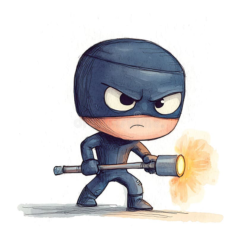 Grumpy Superhero with Flashlight Cartoon Illustration Stock ...