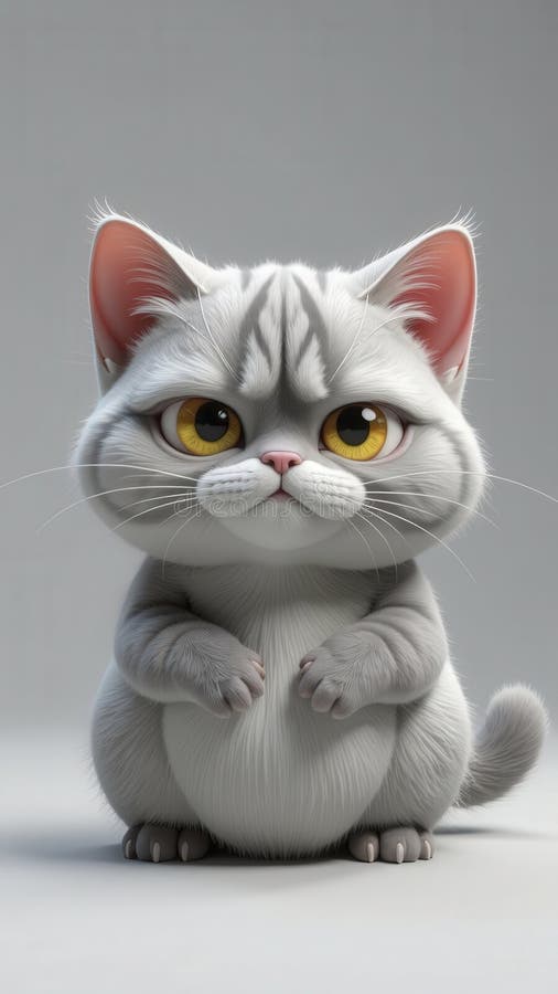 Grumpy White Kitten Sitting with Paws Folded, 3d Render Stock ...