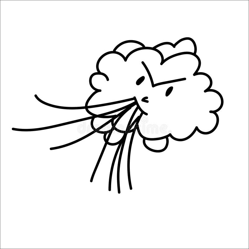Grumpy Windy Cloud Doodle Vector Illustration. Hand Drawing Wind Cloud ...