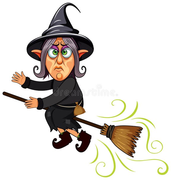 A Grumpy Witch Cartoon Character Riding Broom Stock Vector ...