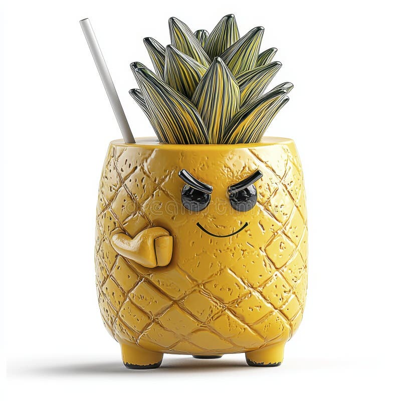 Grumpy Yellow Pineapple Planter with Stick Stock Illustration ...